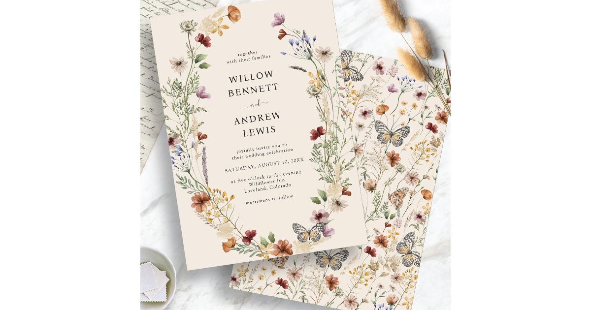 Rustic Boho Flowers Wedding Invitation | Zazzle