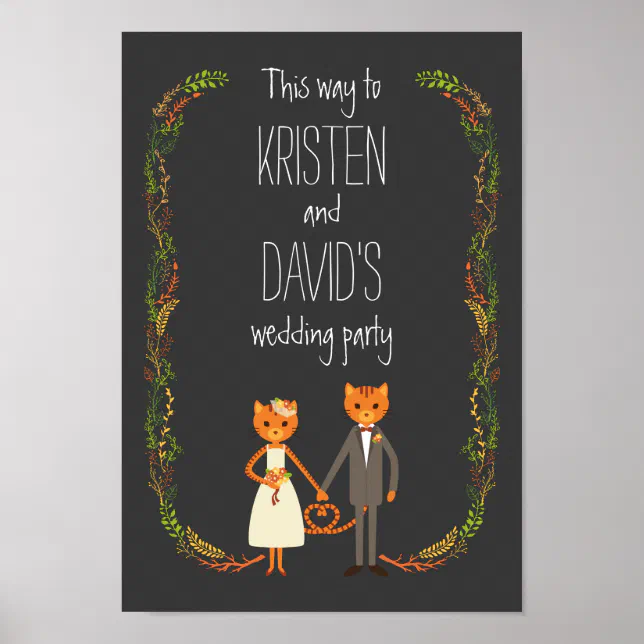 Rustic Boho Forest Cats Wedding Invitation Poster | Zazzle