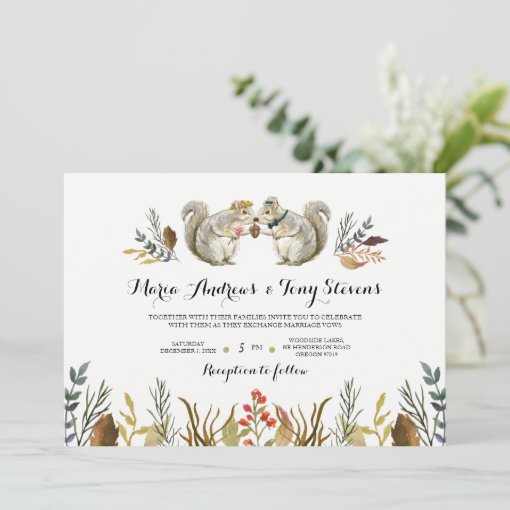Rustic Boho Forest Squirrels Watercolor Wedding Invitation | Zazzle