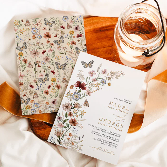 Rustic Boho Garden Flowers Wedding Invitation | Zazzle