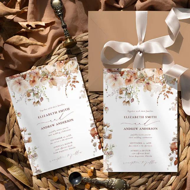 Rustic Boho Garden Flowers Wedding QR Code Invitation | Zazzle