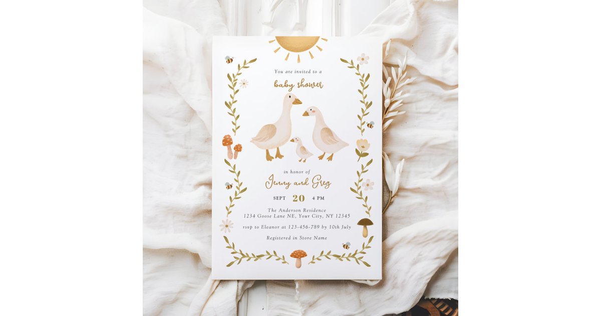 Rustic Boho Goose Baby Shower Invitation | Zazzle