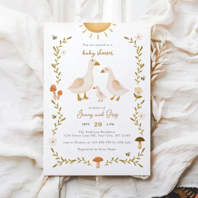 Rustic Boho Goose Baby Shower Invitation | Zazzle