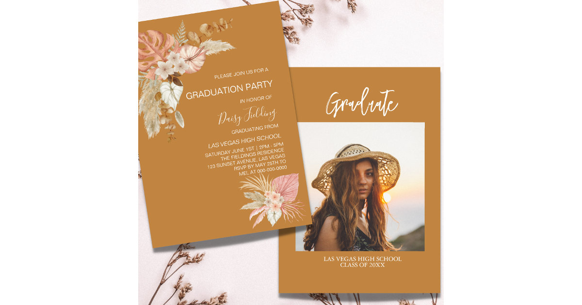 Rustic Boho Graduation Photo Party Invite | Zazzle