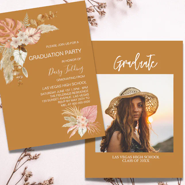Rustic Boho Graduation Photo Party Invite | Zazzle