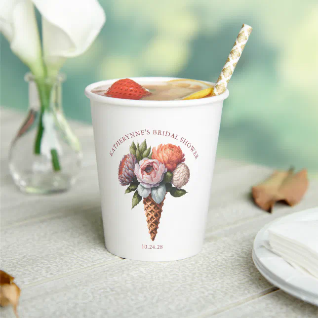 Rustic Boho Ice Cream Bridal Shower Paper Cups | Zazzle