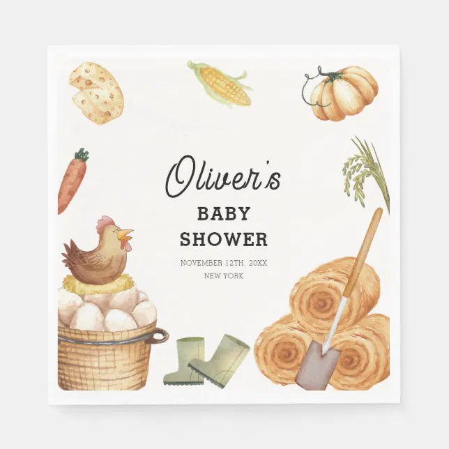 Rustic Boho Locally Grown Farm Chicken Baby Shower Napkins | Zazzle