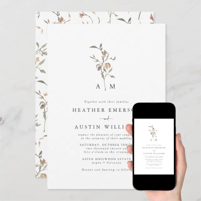 Rustic Boho Monogram Wedding Invitation | Zazzle