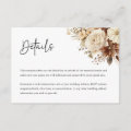 Rustic Boho Neutral Floral Weding Details Card | Zazzle