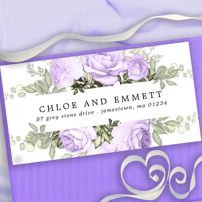Rustic Boho Purple Rose Floral Address Label | Zazzle