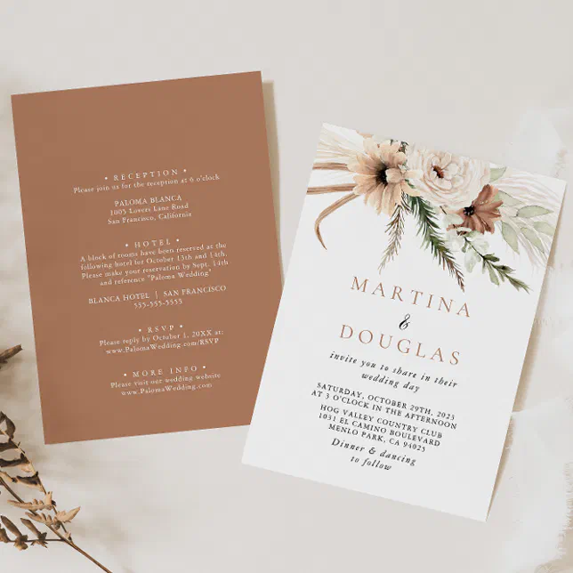 Rustic Boho Simple Back & Front Formal Wedding Invitation | Zazzle