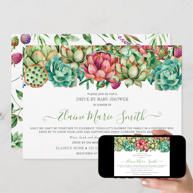Rustic Boho Succulent Drive Thru Bridal Shower Invitation | Zazzle