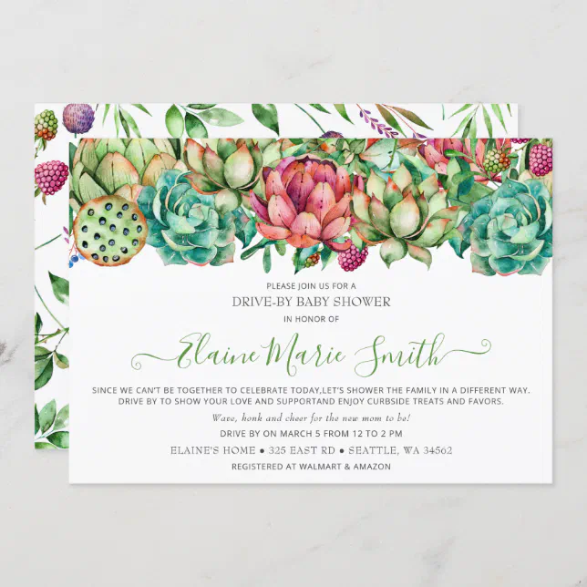 Rustic Boho Succulent Drive Thru Bridal Shower Invitation | Zazzle