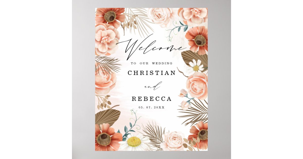 Rustic Boho Terracotta Floral Wedding Welcome Sign | Zazzle
