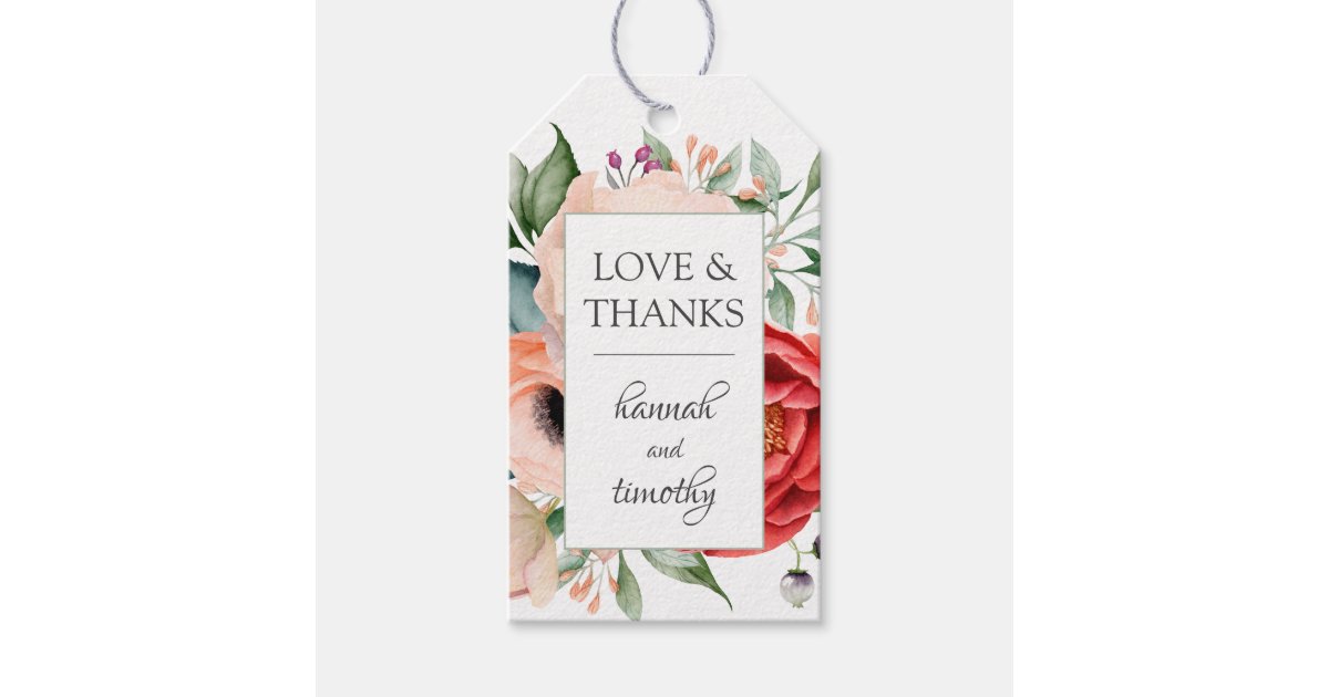 Rustic Boho Watercolor Floral Wedding Gift Tags | Zazzle