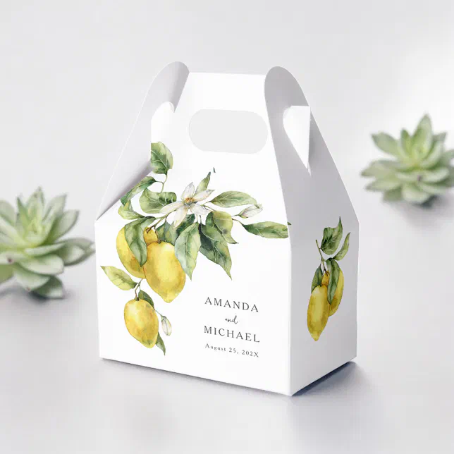 Rustic Boho Watercolor Lemons Wedding Favor Boxes | Zazzle