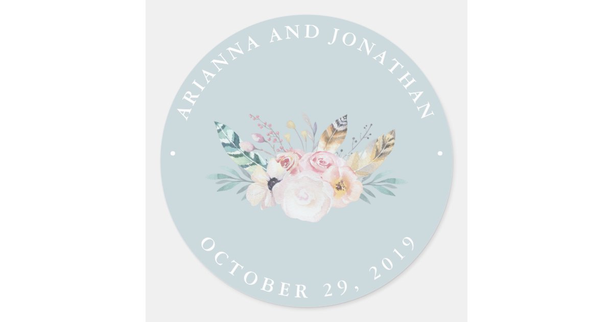 Rustic Boho Wedding | Blue Classic Round Sticker | Zazzle