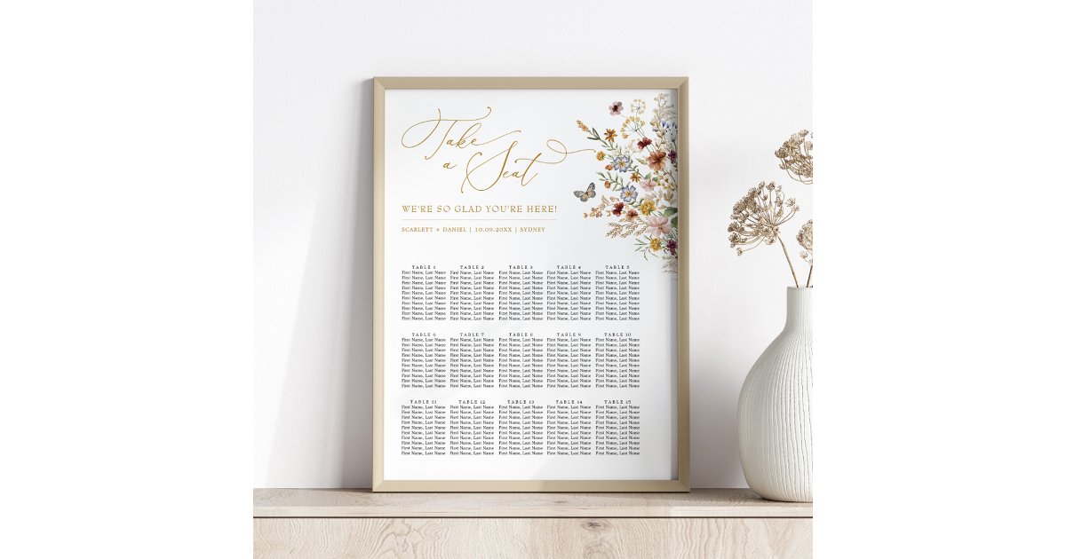 Rustic Boho Wildflower Fall Wedding Seating Chart | Zazzle