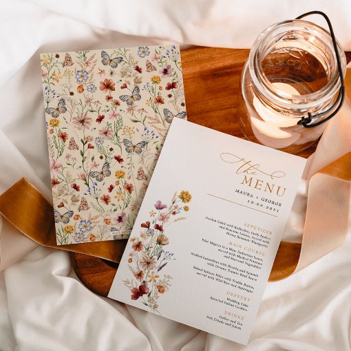 Rustic Boho Wildflower Garden Wedding Menu Card | Zazzle