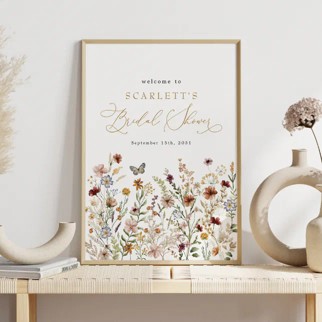 Rustic Boho Wildflowers Bridal Shower Welcome Poster | Zazzle