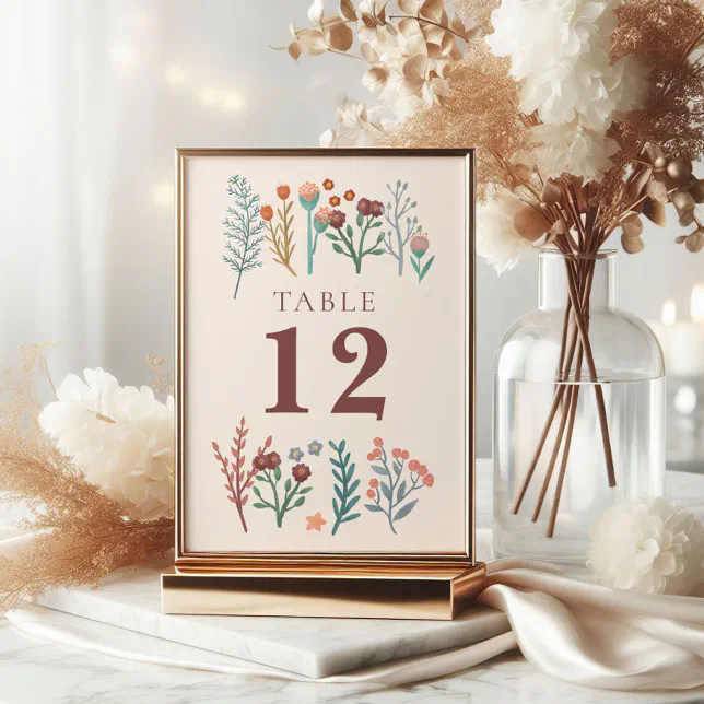 Rustic Boho Wildflowers Wedding Table Numbers | Zazzle