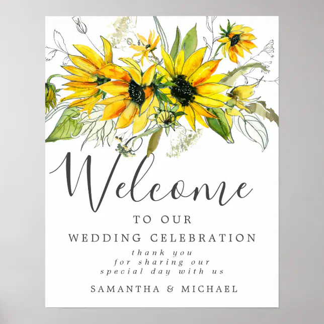Rustic Boho Yellow Sunflower Wedding Welcome Sign | Zazzle