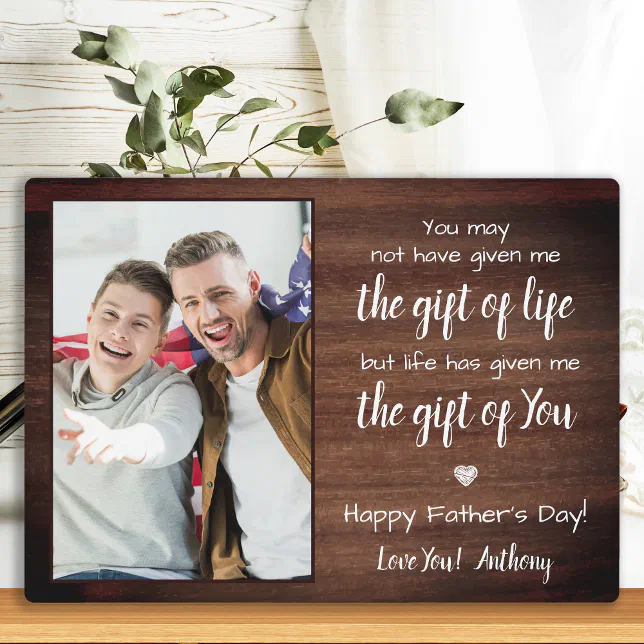Rustic BONUS DAD Poem Custom Photo Father's Day Plaque | Zazzle