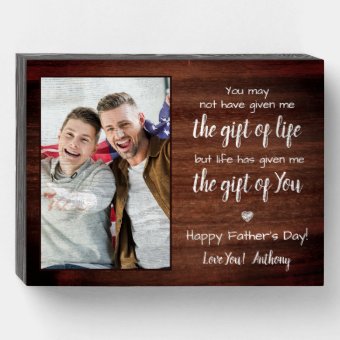 Rustic BONUS DAD Poem Custom Photo Father's Day Wooden Box Sign | Zazzle