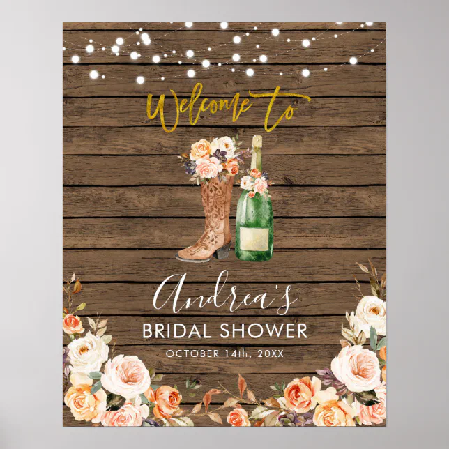 Rustic Boots and Bubbly Bridal Shower Welcome Sign | Zazzle