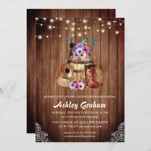 Rustic Boots Cowgirl Quinceañera 15th Birthday Invitation | Zazzle