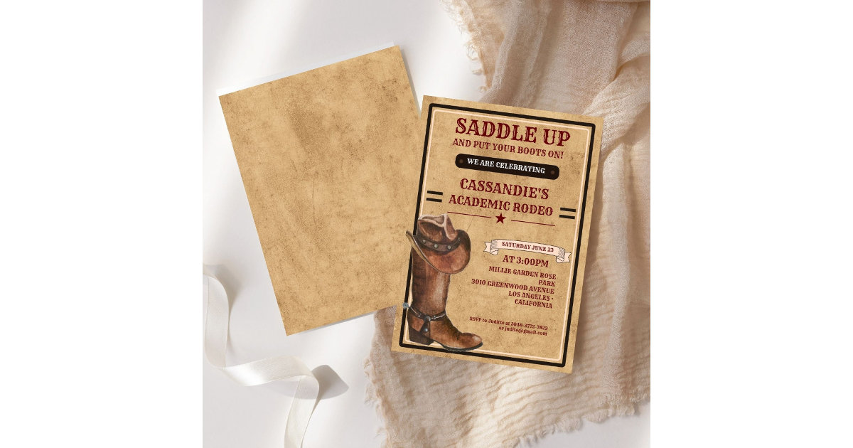 Rustic Boots Western Cowboy Graduation Invitation | Zazzle