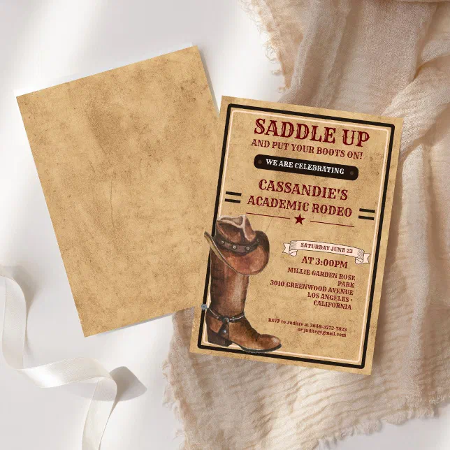 Rustic Boots Western Cowboy Graduation Invitation | Zazzle