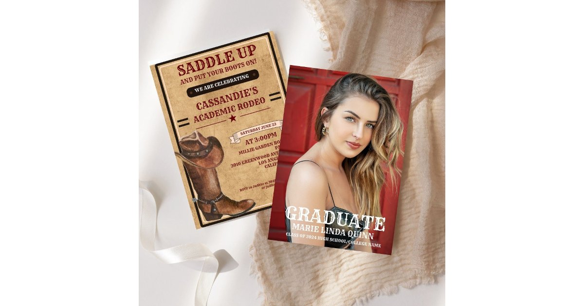 Rustic Boots Western Cowboy Graduation Invitation | Zazzle