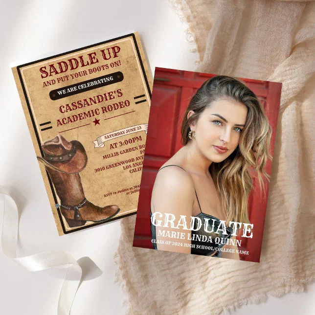 Rustic Boots Western Cowboy Graduation Invitation | Zazzle