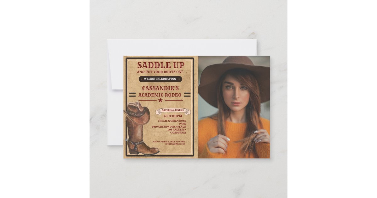 Rustic Boots Western Cowboy Graduation Invitation | Zazzle