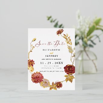 Rustic Botanical Autumn Fall Save The Date Foil Invitation Postcard ...