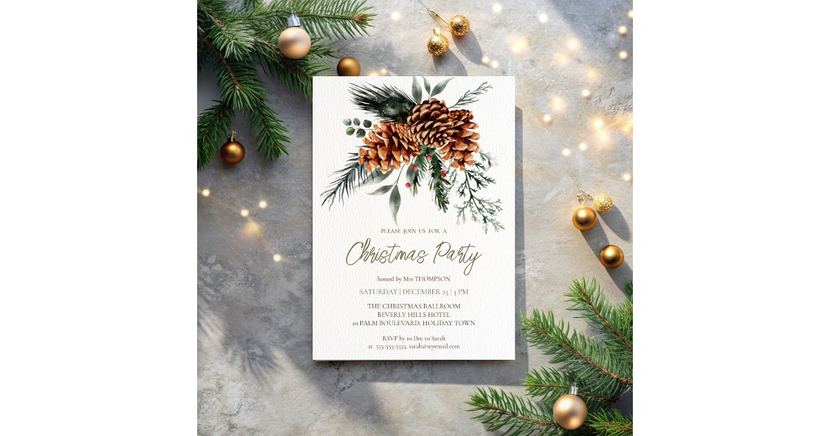 Rustic Botanical boho Christmas Party Invitation | Zazzle