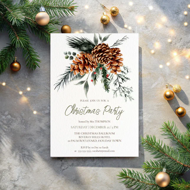 Rustic Botanical boho Christmas Party Invitation | Zazzle