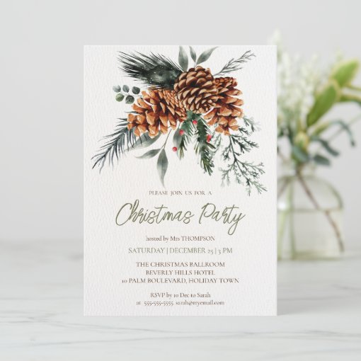 Rustic Botanical boho Christmas Party Invitation | Zazzle