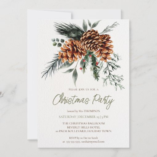 Rustic Botanical boho Christmas Party Invitation | Zazzle