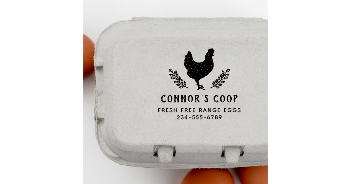 Rustic Botanical Chicken Farm Egg Rubber Stamp | Zazzle
