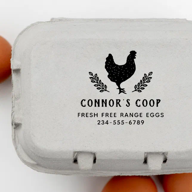 Rustic Botanical Chicken Farm Egg Rubber Stamp | Zazzle