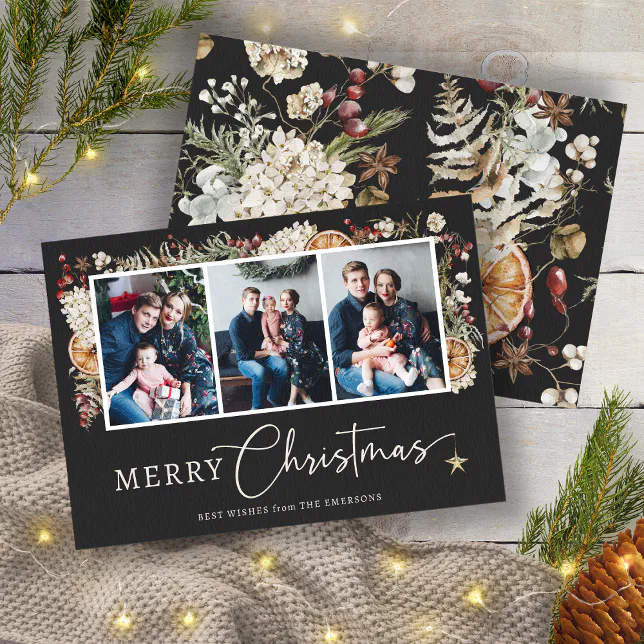 Rustic Botanical Christmas Photo Card | Zazzle