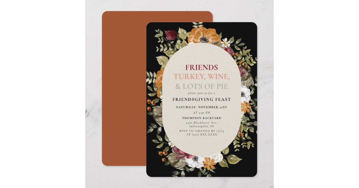Rustic Botanical Friendsgiving Dinner Feast Party Invitation | Zazzle