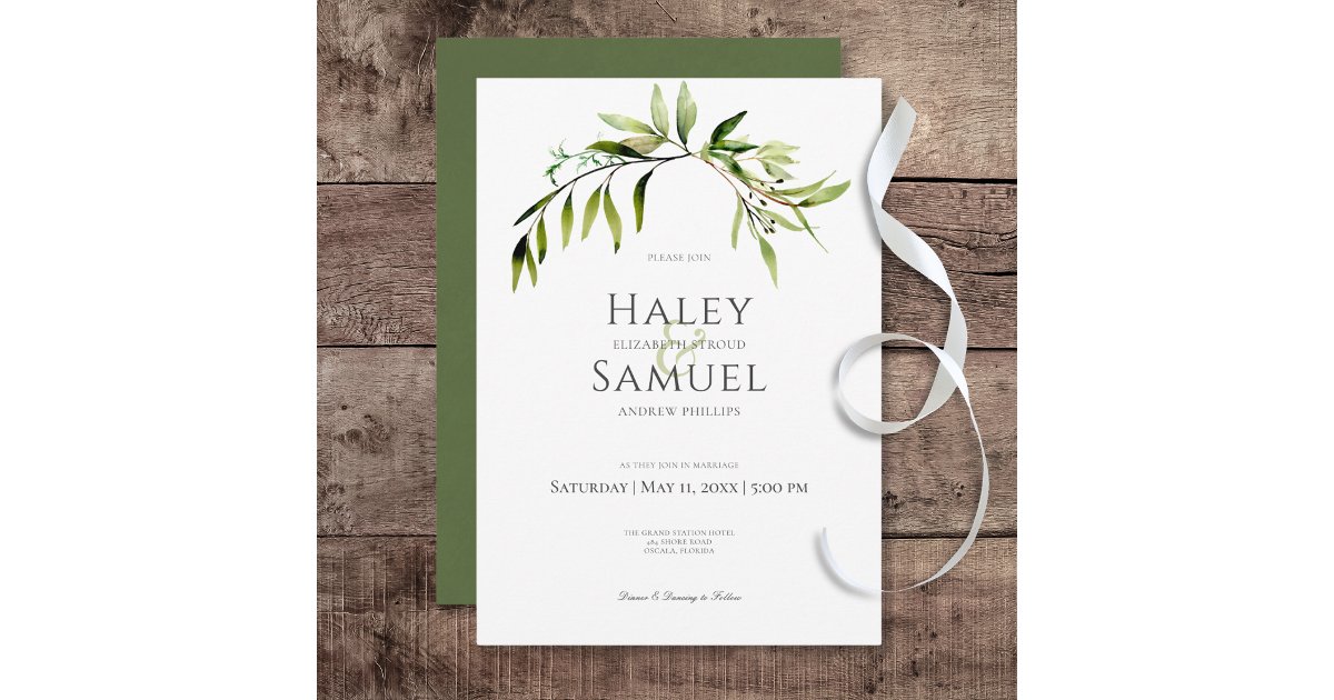 Rustic Botanical Greenery Bough Wedding Invitation | Zazzle