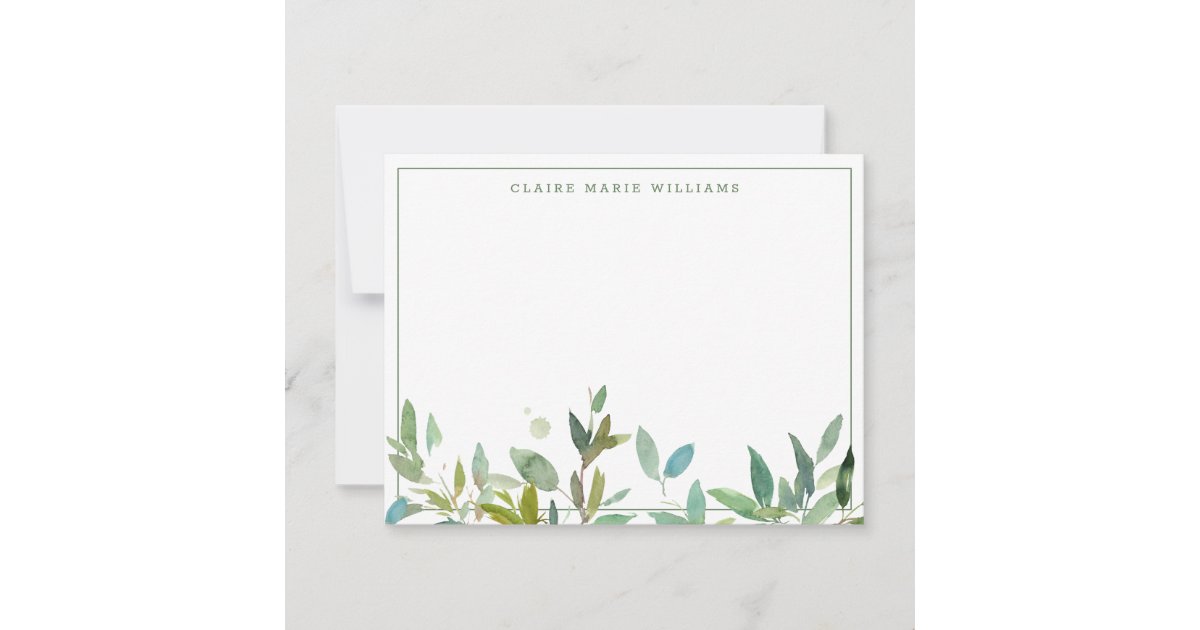 Rustic Botanical Greenery Foliage Thin Border Note Card | Zazzle