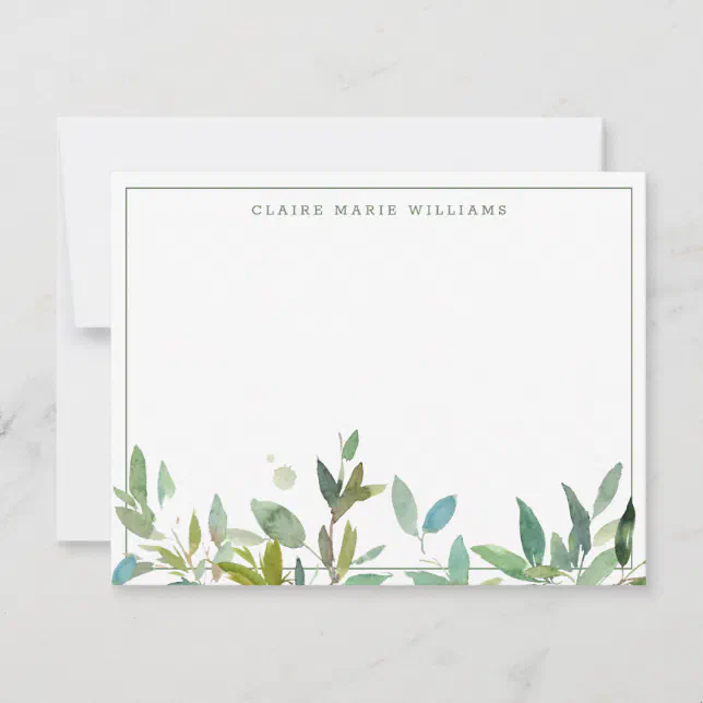 Rustic Botanical Greenery Foliage Thin Border Note Card | Zazzle