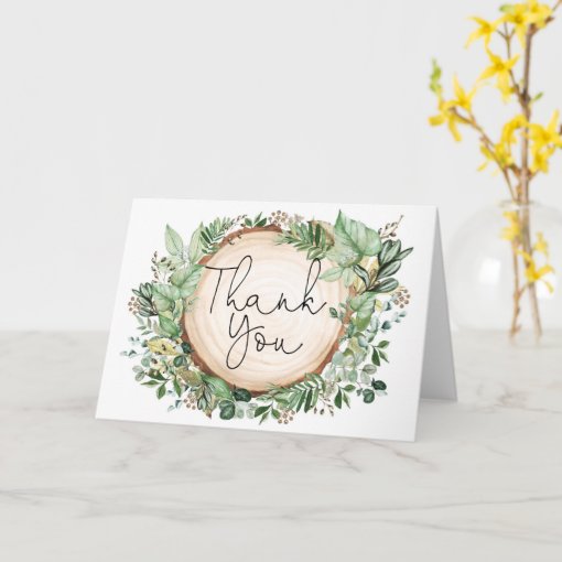 Rustic Botanical Greenery Forest Thank You Card | Zazzle