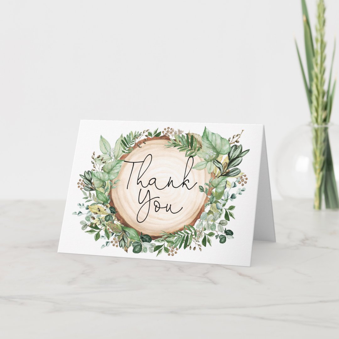 Rustic Botanical Greenery Forest Thank You Card | Zazzle
