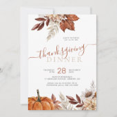 Rustic botanical pumpkin Thanksgiving dinner Invitation | Zazzle